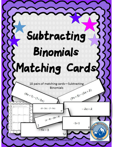 Subtracting Binomials Matching Card Set | Teaching Resources