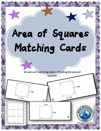 Area of Squares Matching Card Set | Teaching Resources