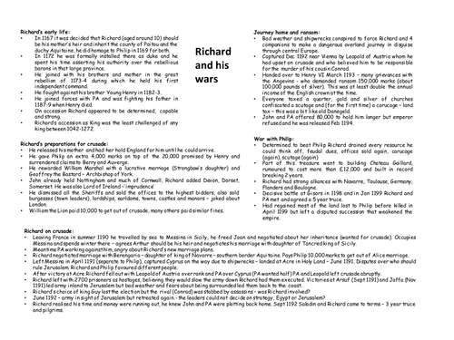 A Level Angevin Kings - Richard I and his actions outside England ...