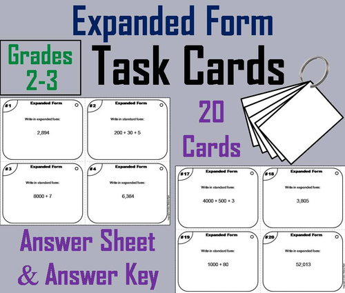 Expanded Form Task Cards | Teaching Resources