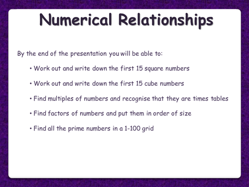 Number Relationships - Multiples, Factors, Primes, Squares, Cubes ...