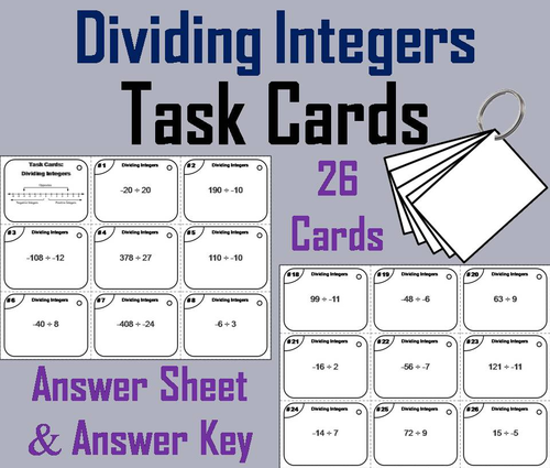 Dividing Integers Task Cards | Teaching Resources