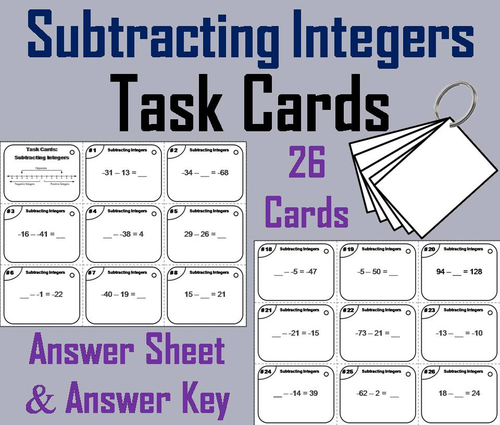 Subtracting Integers Task Cards | Teaching Resources