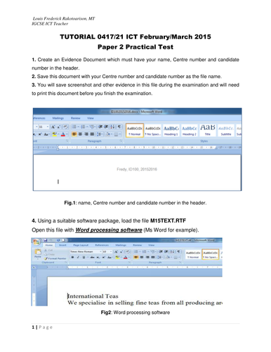 IGCSE ICT Paper 2 Word Processing Feb-Mar 2015 | Teaching Resources