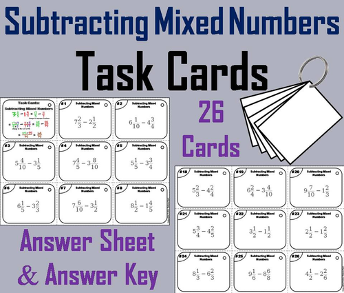 Subtracting Mixed Numbers Task Cards | Teaching Resources
