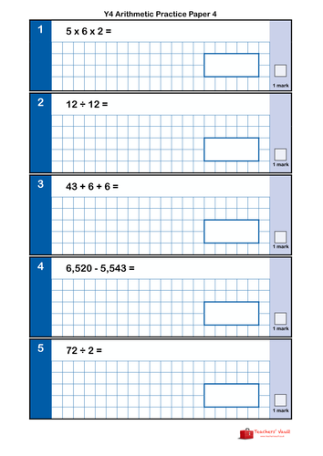 Y4 Arithmetic Practice Paper 4 | Teaching Resources