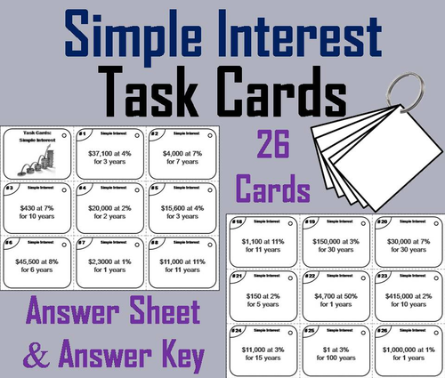 Simple Interest Task Cards | Teaching Resources