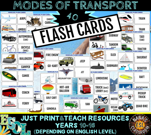 MODES OF TRANSPORT 40 FLASH CARDS | Teaching Resources
