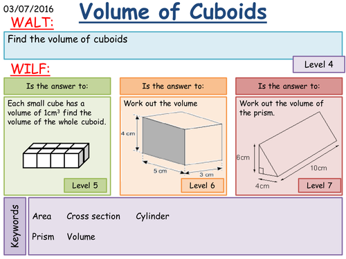 KS2-KS3 Maths: Volume of Cuboids [Level 5/6] by fintansgirl - Teaching ...