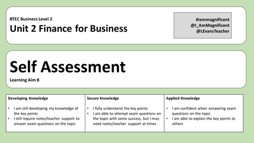 BTEC Level 1/2 Business - Unit 2 - Finance for Business - Self ...