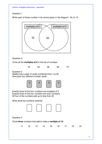 Maths KS3 Worksheet – Factors and Prime Numbers by mrbuckton4maths - UK ...