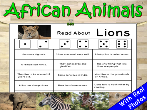 African Animals Roll and Read | Teaching Resources