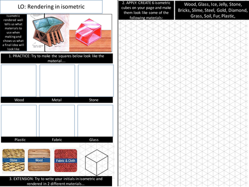 Design Technology Cover Sheet - rendering isometric cubes | Teaching Resources