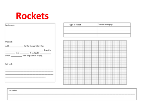 Planning Worksheet (2 levels) for Rockets experiment (editable ...
