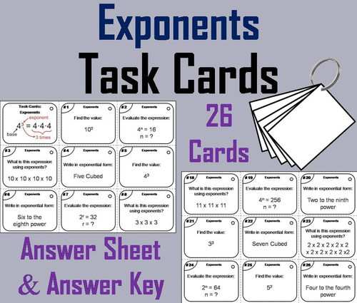 Exponents Task Cards | Teaching Resources