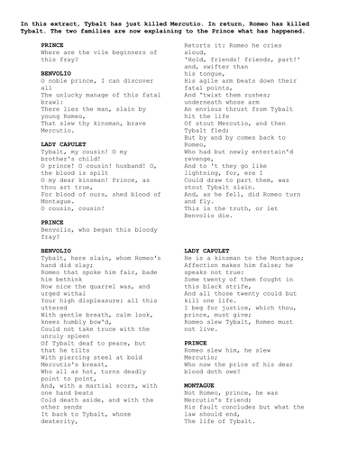 Romeo and Juliet Hot seating - analysing language and emotions after ...