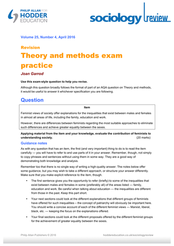 A-level Sociology – Feminism exam question and guidance notes ...