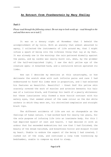 Frankenstein Extract & Worksheet - Cover Lesson Resource | Teaching ...