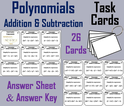 Polynomials Task Cards | Teaching Resources Polynomials Task Cards | Teaching Resources