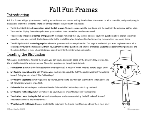 Fall Fun Frames Writing Activity | Teaching Resources