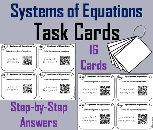 Systems of Equations Task Cards | Teaching Resources