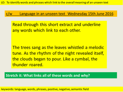 AQA NEW SPEC- CREATIVE READING- semantic fields-paper 1 series of 4 ...