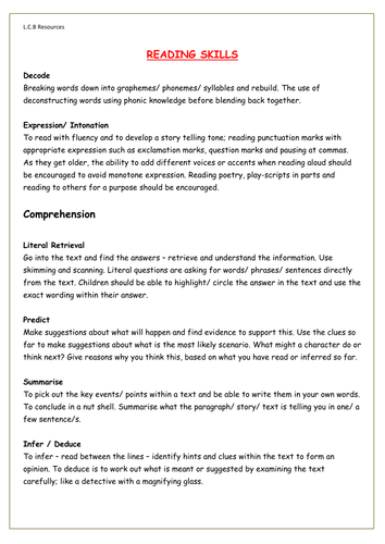 A Reading Report with Key Skills | Teaching Resources