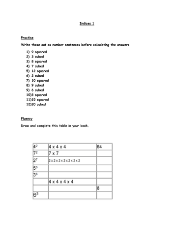 Indices Year 5 | Teaching Resources
