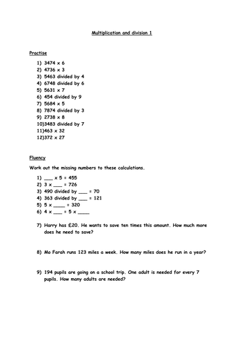 Multiplication and division Year 5 | Teaching Resources