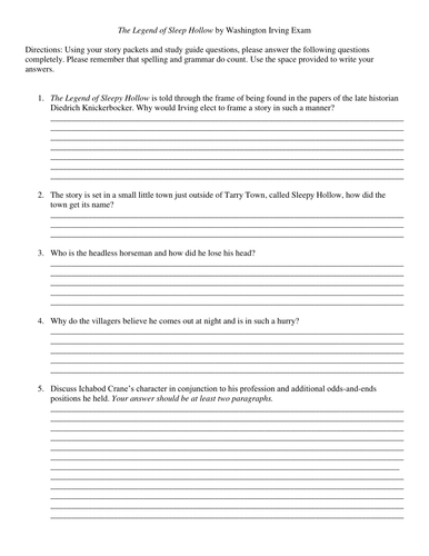 The Legend of Sleepy Hollow Final Exam | Teaching Resources