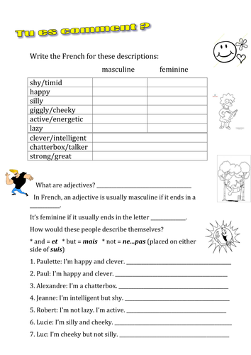 Exercises French Adjectives Masculine And Feminine