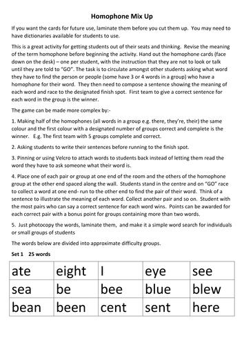 Homophone Mix Up | Teaching Resources