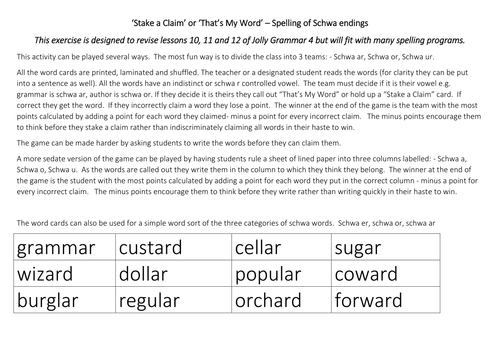 Stake a Claim- Schwa ar, er, or Spellings | Teaching Resources