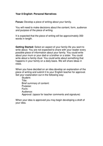 Personal Narratives - Family | Teaching Resources