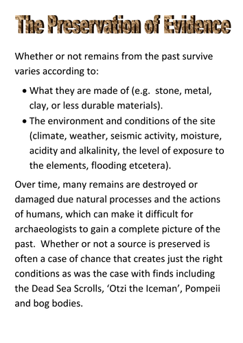 Historical Evidence/Artefacts- Preservation | Teaching Resources