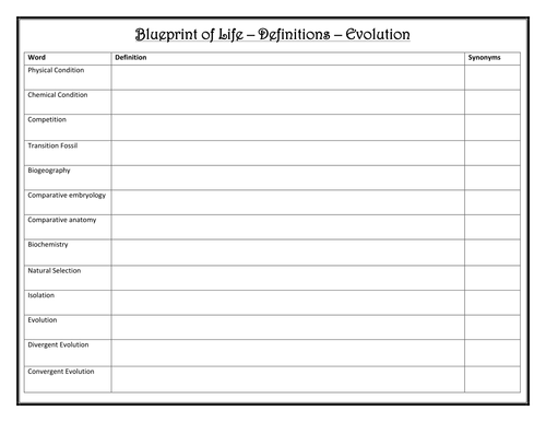Blueprint of Life Definitions | Teaching Resources