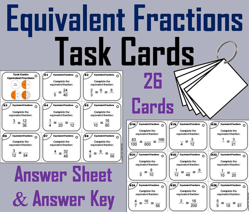 Equivalent Fractions Task Cards | Teaching Resources