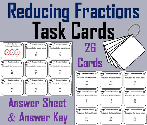 Reducing Fractions Task Cards | Teaching Resources