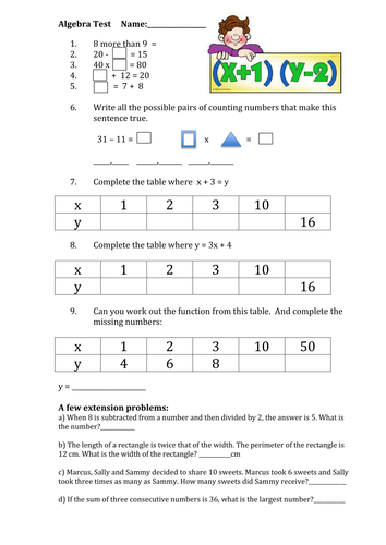 Algebra Test | Teaching Resources Algebra Test | Teaching Resources