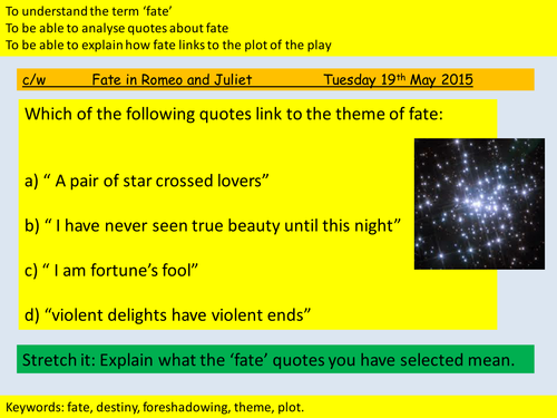 ROMEO AND JULIET- The theme of fate- full lesson and worksheet ...