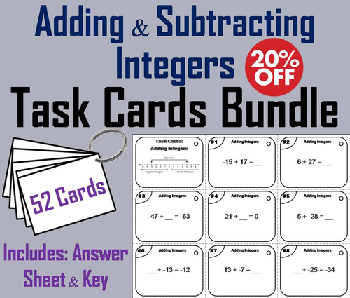 Adding and Subtracting Integers Task Cards Bundle | Teaching Resources