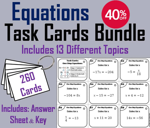 Equations Task Cards Bundle | Teaching Resources Equations Task Cards Bundle | Teaching Resources