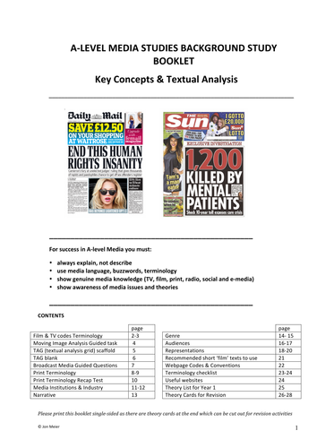 A-Level Media Studies Background Study Booklet - (Key Concepts ...