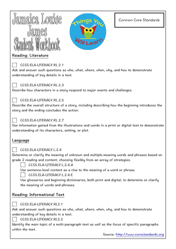 Jamaica Louise James Student Workbook | Teaching Resources
