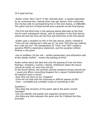 W.H. Auden 'If I Could Tell You' analysis lessons | Teaching Resources