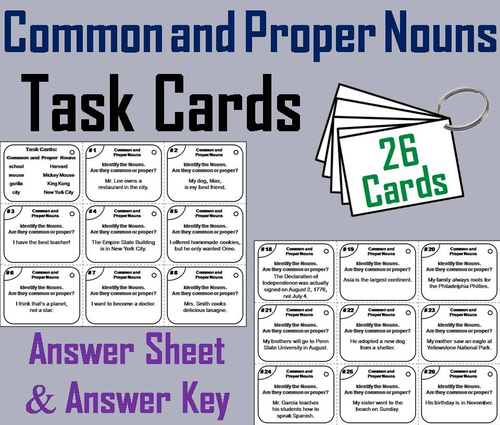 Common and Proper Nouns Task Cards | Teaching Resources