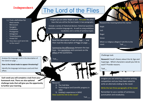 Lord of the Flies homework mat | Teaching Resources