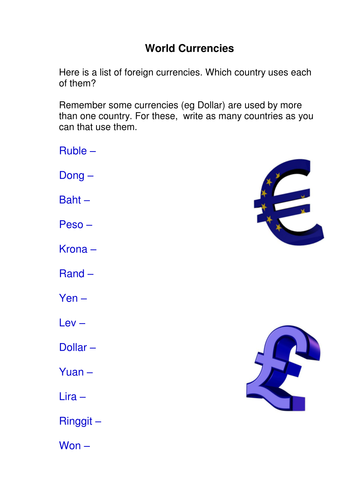 World Currencies Quiz | Teaching Resources