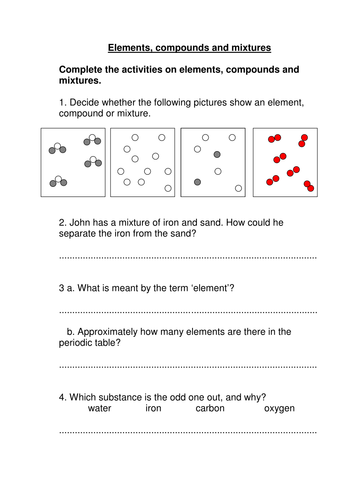 Elements, Compounds and Mixtures - Practice Questions | Teaching Resources Elements, Compounds and Mixtures - Practice Questions | Teaching Resources