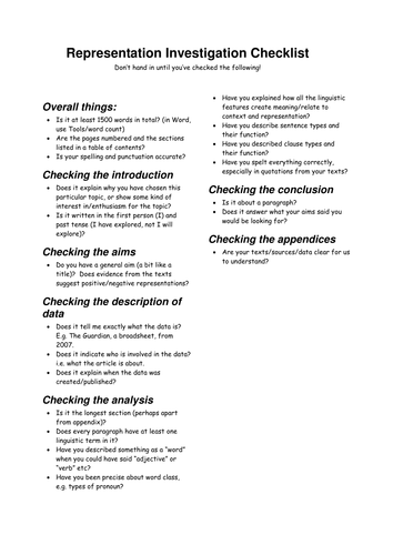 Investigation_Checklist by jamesmcqueeney666 - UK Teaching Resources - TES